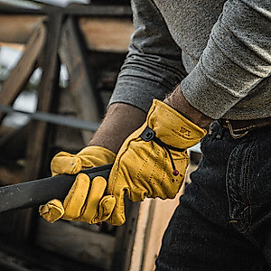 Men's Leather Work Gloves with Adjustable Wrist, Extra Large (Wells Lamont 1132), Saddletan