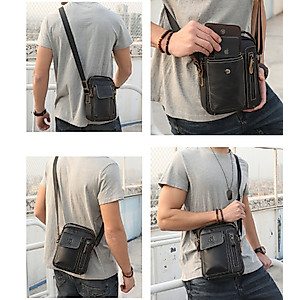BULLCAPTAIN Genuine Leather Men Bags Small Shoulder Crossbody Bag for Men Everyday Casual Travel Messenger Bag Handbag (black)