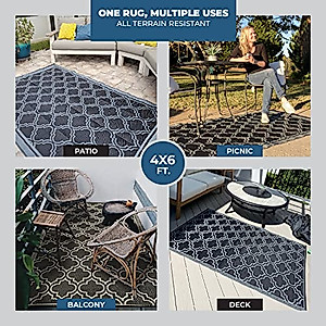 Funky Strokes Outdoor Rug 4x6 - Outdoor Rugs for Patios Clearance - Waterproof Camping Rugs for Outside Your RV, Porch, Deck, Tent, Camper Accessories - Outdoor Patio Rug (Black and Gray)