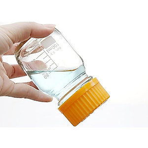 KIGITIK Glass Round Media Storage Bottles, 3.3 Borosilicate Clear Glass With GL45 Screw Cap, for Schools, Home, Lab Reagent Bottle (100ml)