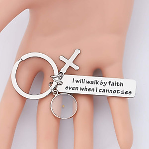 Gzrlyf Faith Mustard Seed Keychain Faith Gifts I will Walk by Faith When I Cannot See Christian Gifts (Keychain)
