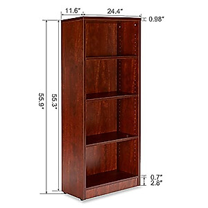Sunon 4 Shelf Wood Bookcase Freestanding Display Shelf Adjustable Layers Bookshelf for Home Office Library Small Narrow Space (Cherry, 4-Layers)