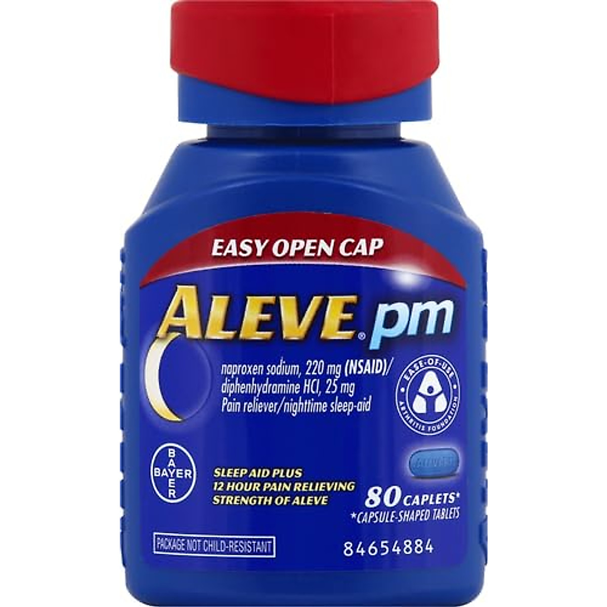 Aleve PM Caplets, Fast Acting Sleep Aid and Pain Relief for Headaches, Muscle Aches, Non-Habit Forming 220 mg Naproxen Sodium and 25 mg Diphenhydramine HCl Capsules, 80 count