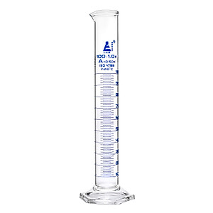 EISCO Graduated Cylinder, 100ml - Class A Tolerance ±0.50ml - Hexagonal Base - Blue Graduations - Borosilicate 3.3 Glass