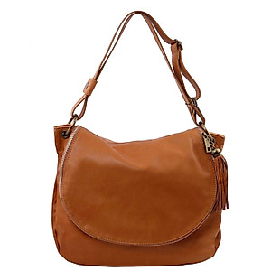 Tuscany Leather TLBag Soft leather shoulder bag with tassel detail Cognac