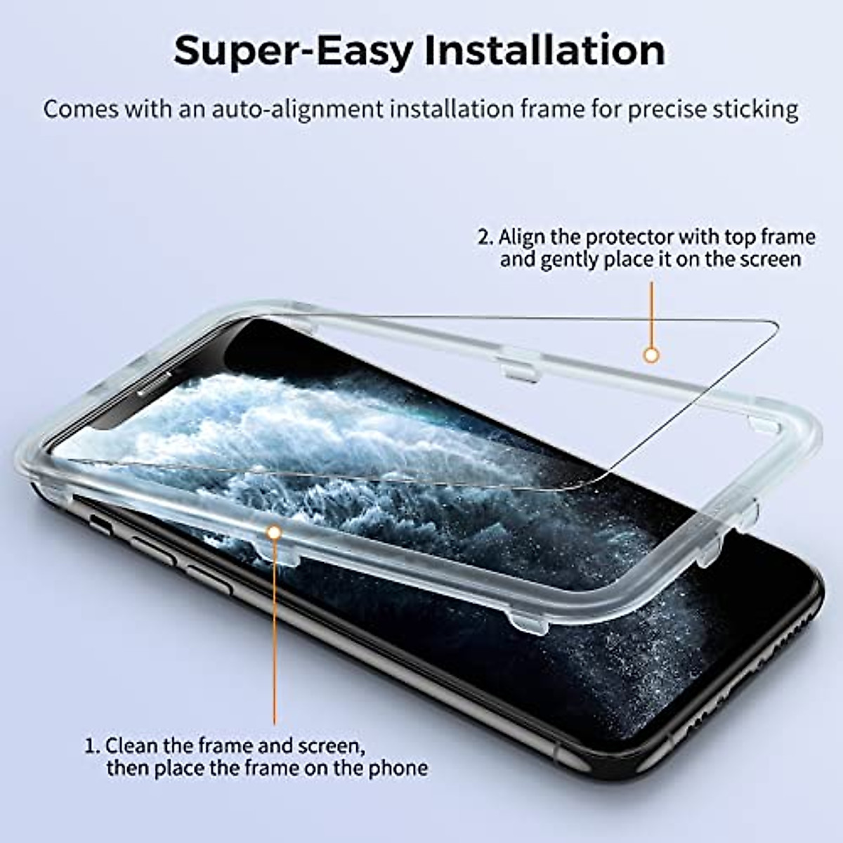 UNBREAKcable Screen Protector for iPhone 11 Pro Max / iPhone XS Max 6.5'', Double Shatterproof Tempered Glass [2-Pack] [Easy Installation Frame] [99.99% HD Clear] [9H Hardness] [Bubble Free] [Case Friendly] [Full Coverage]