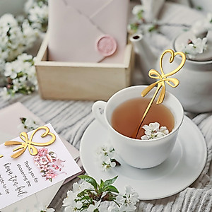 Skybooly 25 Sets Bridal Shower Tea Party Favors for Guests Mini Coffee Spoons Small Tea Spoons Heart Spoon Love Spoon with Bow with Thank You Cards Wedding Souvenirs Tea Party Supplies