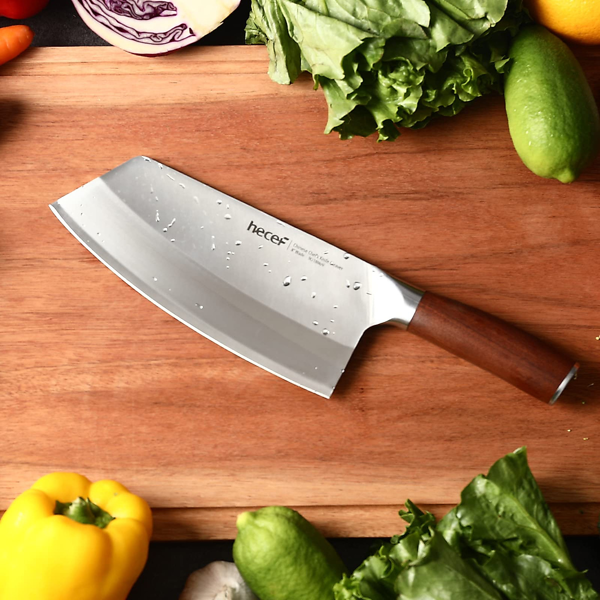 hecef 8 Inch Chinese Cleaver Kitchen Knife, Vegetable Meat Cleaver Chef’s Knife Made of High Carbon Steel & Ergonomic Cuibourtia Handle, Sharp Kitchen Cutlery for Home & Restaurant with Gift Box
