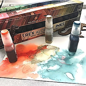 T-Rex Inks Premium Alcohol Inks Warm Earth Set- 12 Warm Tone Colors - Alcohol Ink for Epoxy Resin Dye, Painting, Tumbler Making & More - Includes Storage Box & Metallic Gold Ink - 20ml Bottles