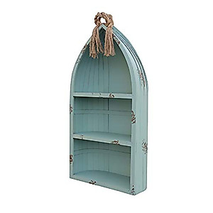 Contemporary Home Living 34.25" Teal Blue Handcrafted Canoe Shelf with Rope