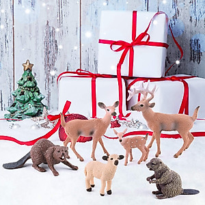 TUPARKA 10 Pcs Forest Animals Figures, Miniature Woodland Creatures Figurines Squirrel, Rabbit, Fox, Sheep, Beaver, Deer Figurines Woodland Cake Topper for Birthday Party, Baby Shower, Christmas Party