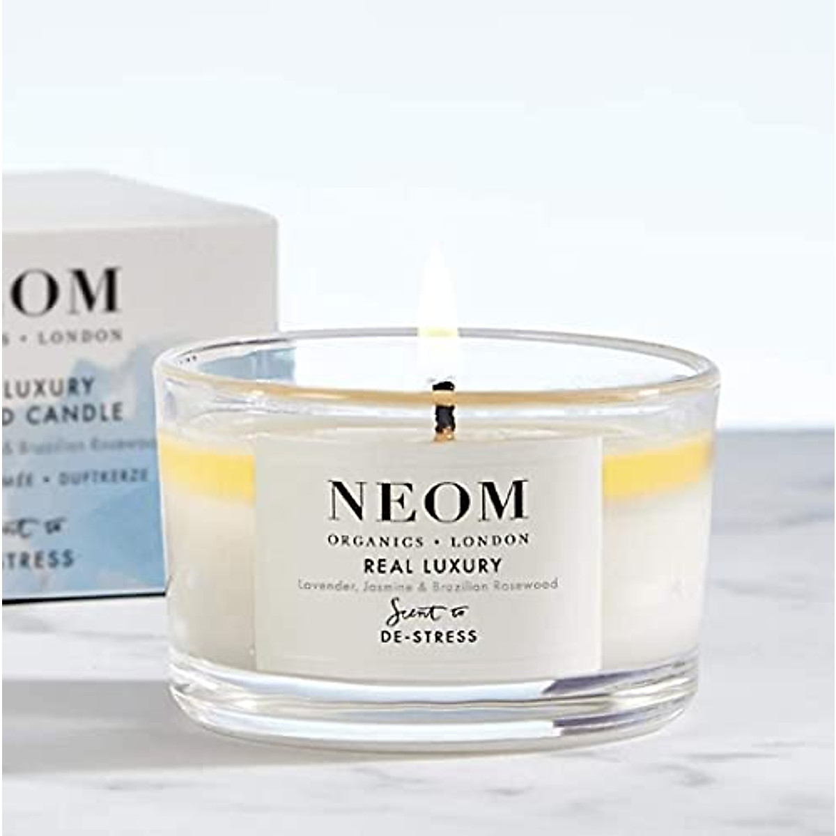 NEOM- Real Luxury Scented Candle, Travel Size | Lavender & Rosewood | Essential Oil Aromatherapy Candle | Scent to De-Stress
