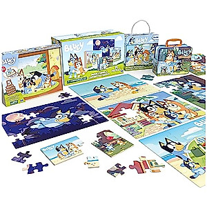 Bluey 11 Puzzle Bundle Set, 8- and 24-Piece Wood, Fuzzy, & Die-Cut Jigsaw Puzzles for Preschoolers and Kids