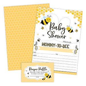 Your Main Event Prints Mom To Bee Baby Shower Invitations, Neutral Yellow Bee Baby Shower Invites with Diaper Raffles Cards, Sprinkle, 20 Invites Including Envelopes