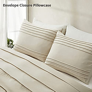 Oli Anderson Beige Duvet Cover King Size - Pleated King Duvet Cover, 3PCS Soft and Breathable Textured Bedding Set with Zipper Closure(Beige,104"x90")
