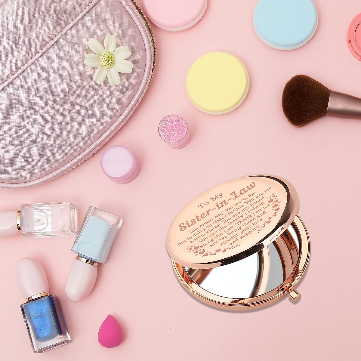 PLITI Sister in Law Compact Mirror Bonus Sister Gift Unbiological Sister Gift to My Sister in Law Inspirational Pocket Mirror (Sister-in-Law CMrg)