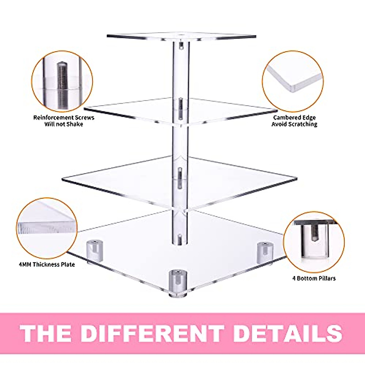 Cupcake Stand, 4 Tier Cupcake Stand for 50 Cupcakes, Square Tiered Cupcake Tower, Clear Acrylic Cupcake Holder, Dessert Stands for Party, Wedding, Birthday, Baby Shower, Halloween