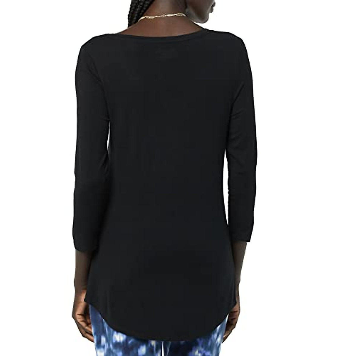 Amazon Essentials Women's 3/4 Sleeve Scoopneck Tunic, Pack of 2, Black/Olive, Large