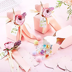 TaoBary 50 Pcs Bridal Shower Party Favor Boxes DIY Wedding Favors Candy Boxes with Ribbon and Flower Flower Party Favor Boxes for Engagement, Bridal Shower Party, Wedding Decorations (Pink)