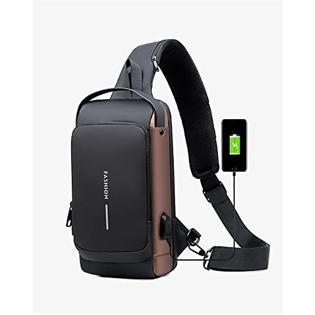 Anti-theft Sling Bag Waterproof Backpack with USB Charging Port,Combination Lock Sling bag suit for 7.9 inch Ipad,Casual Daily Sling Bag (Black-2)