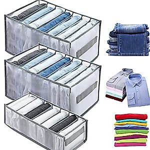 Yancorp 3PCS Drawer Organizers for Clothing Wardrobe Clothes Organizer for Drawers Folded Clothes Storage Bins Mesh Storage Compartment for Jeans Pants T-Shirts Legging
