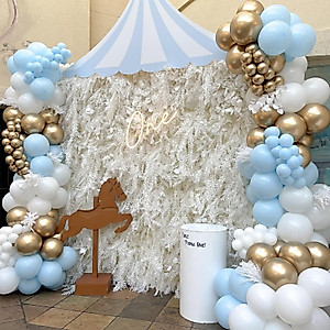 Beliueyes OH Baby Balloon Garland Arch Kit 135pcs Gold White Light Blue Balloons for Bridal Shower Baby Shower Birthday Wedding Baptism Engagement Theme Party Decorations
