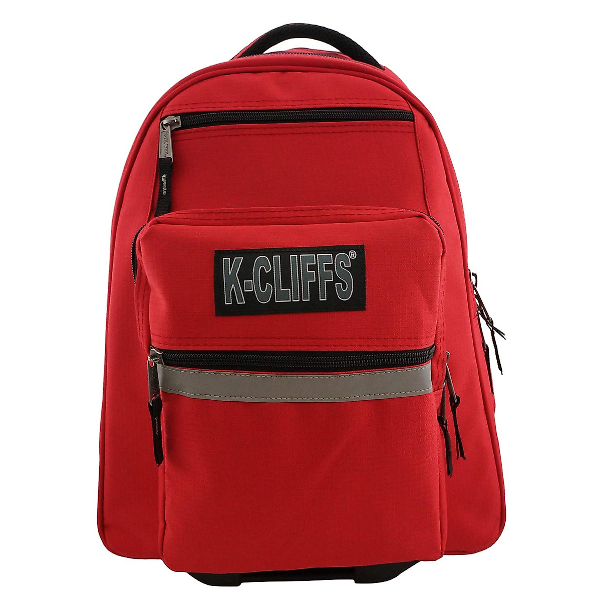 K-Cliffs Heavy Duty Rolling Backpack School Backpacks with Wheels Deluxe Trolley Book Bag Wheeled Daypack Workbag Multiple Pockets Bookbag with Safety Reflective Stripe Red