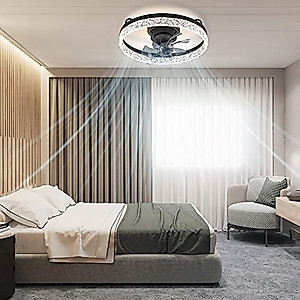 LEDIARY 20 Inch Modern Ceiling Fans with Lights and Remote, Oscillating Low Profile Ceiling Fan, Flush Mount Bladeless LED Ceiling Fan, Dimmable, Stepless Color Changeable, 6 Wind Speeds - Black