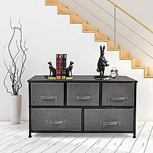 Bigroof Drawer Dresser, Organizer Storage for Bedroom Hallway Closet Office, Steel Frame, Wood Top, Easy Pull Fabric Bins (Dark Grey)