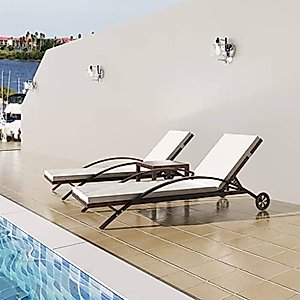 BUKSCYJS Outdoor Lounge Chair,Lounge Chairs for Outside Set of 2,Chaise lounges for Outside Patio,Backyard Lounge Chairs,Sun Loungers with Table Poly Rattan Brown,Lounge Chair for Tanning