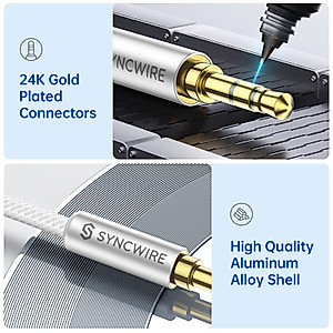 Syncwire 3.5mm Audio Cable, Aux Cable (1.6ft/0.5m) Auxiliary Cord Stereo Jack Male to Male Nylon Braided Audio Cord for Car, Headphone, Home Stereos, Speaker, iPhones,Tablets, Echo&More Silver