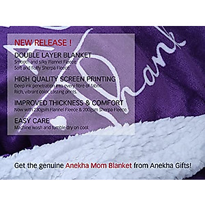 Anekha Mom Blanket – Double Layer Sherpa Fleece – Soft Fluffy Throw, Quality Print – 'Thank You Mom, I Love You' – from Daughter, Son – Gift Birthday, Mother's Day, Christmas, etc. (Twilight Purple)