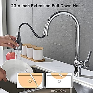 Fulgutonit Pull Out Kitchen Faucet, High Arc Single Handle Kitchen Sink Faucet with 3 Modes Pull Down Sprayer, Kitchen Sink Faucet for Bar Laundry RV Utility Sink, Chrome