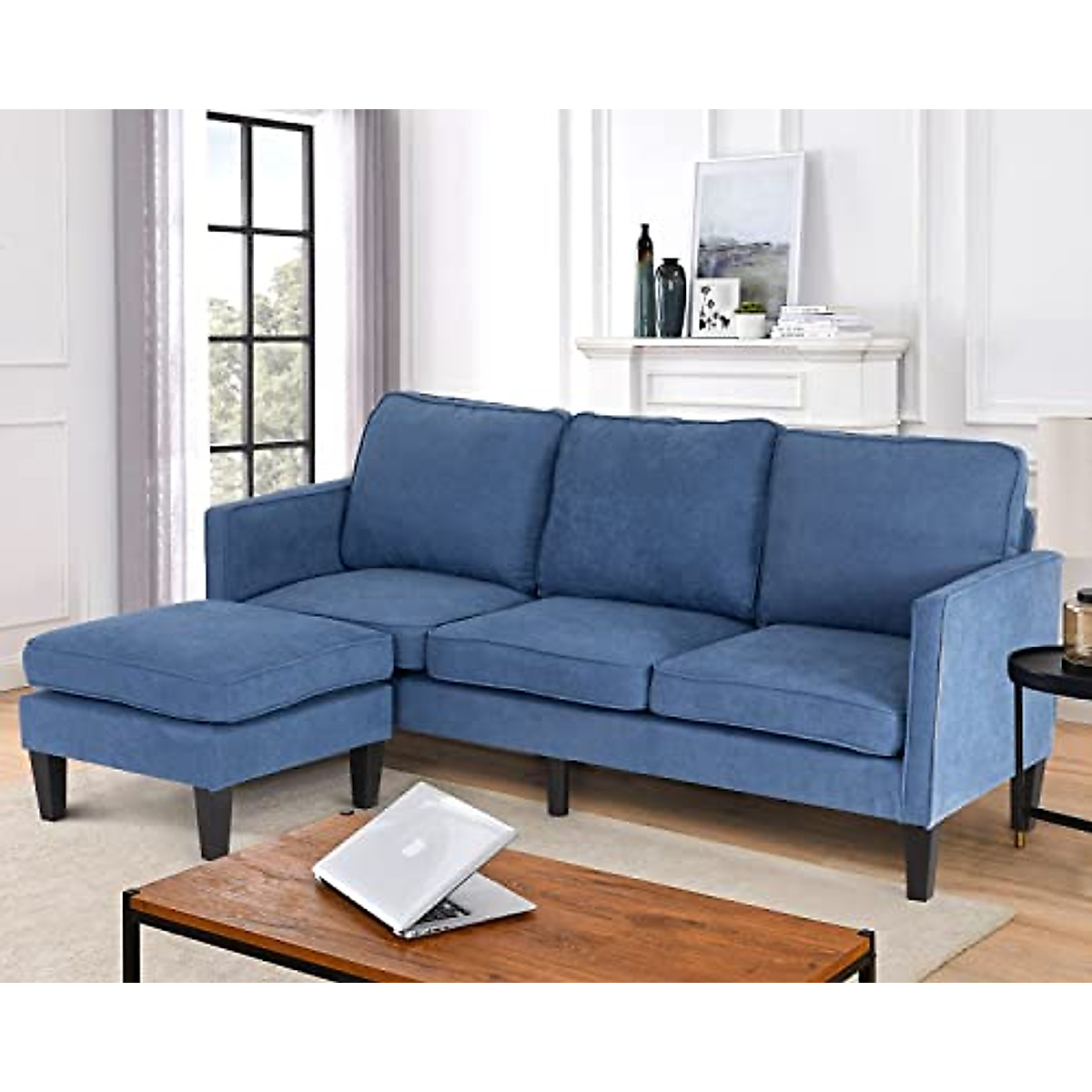 L Shaped Couch sectional Sofa Fabric Sofa Small Sofa Convertible Sofa for Small Living Room, Apartment and Small Space,Navy Blue