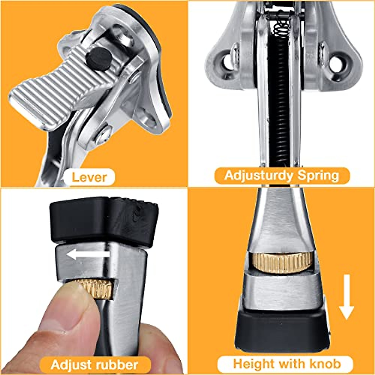 6 Pack Heavy Duty Door Stop 4 Inch Kickdown Metal Door Stopper Door Stoppers Wall Protector with Rubber Tip Easy to Install Adjustable Door Holder for Bottom of Door, Door Stops Replacements