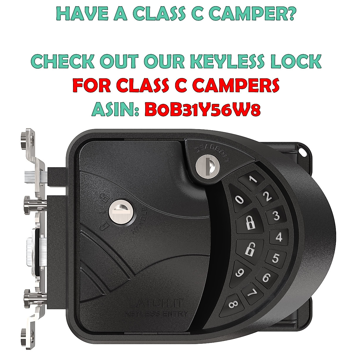 RV Keyless Entry Door Lock | LATCH.IT RV Door Lock Keyless Entry | All Metal Keyless RV Door Lock | Keyless Locks w/ 2 Fobs | Sealed Electricals Unlike Competition! | Only Fits 2.75" x 3.75" Lock Hole