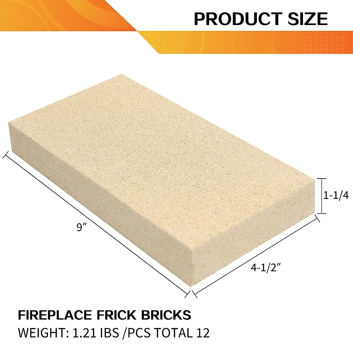 dndsim 12PCS Woodstove Firebricks, Fire Bricks, Size 9" X 4-1/2" X 1-1/4", Fire Bricks for Wood Stove, Fireplaces, Brick Fireplace