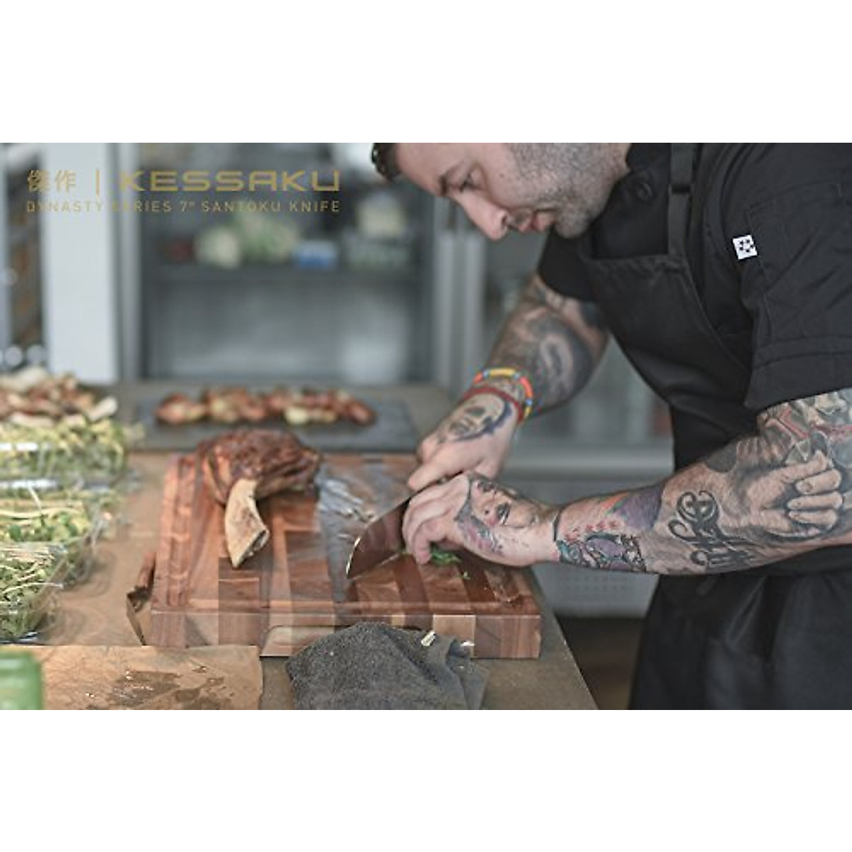 KESSAKU Santoku Knife - 7 inch - Dynasty Series - Razor Sharp Kitchen Knife - Forged ThyssenKrupp German High Carbon Stainless Steel - G10 Garolite Handle with Blade Guard