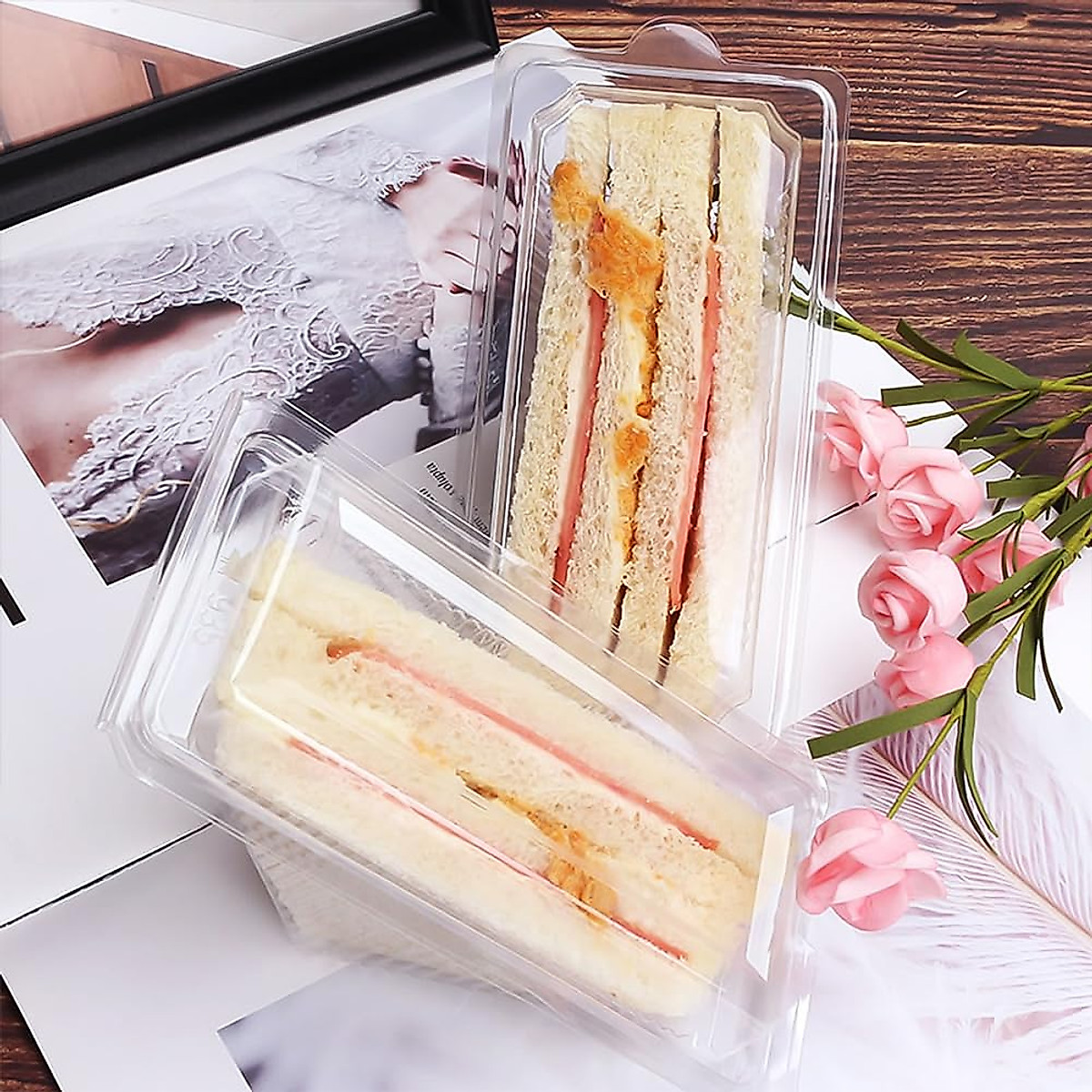 200pc Striangle Sandwich Container Disposable Sandwich Triangle Case Plastic Packing Box Clear Clamshell Food Containers Triangle Cake Containers with Lids Food Box