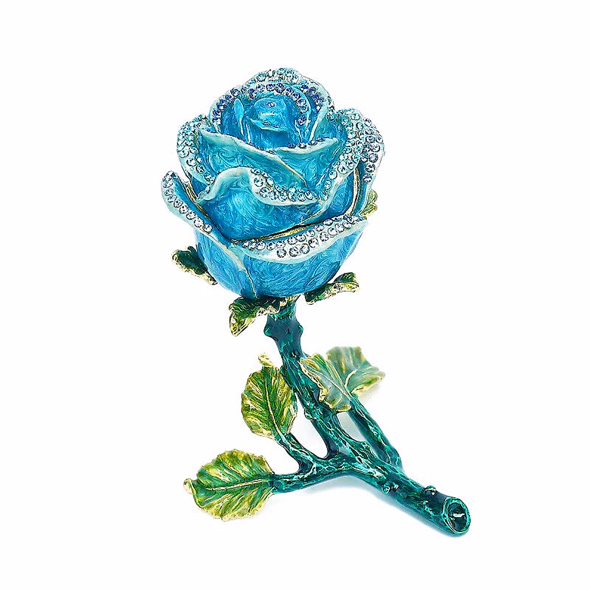 Wowagoga Mini Enamel Rose Hinged Trinket Box Rose Ring Box Small Bling Treasure Box Red Jewelry Box for Proposal Gift Home Décor, Rose Series,Blue