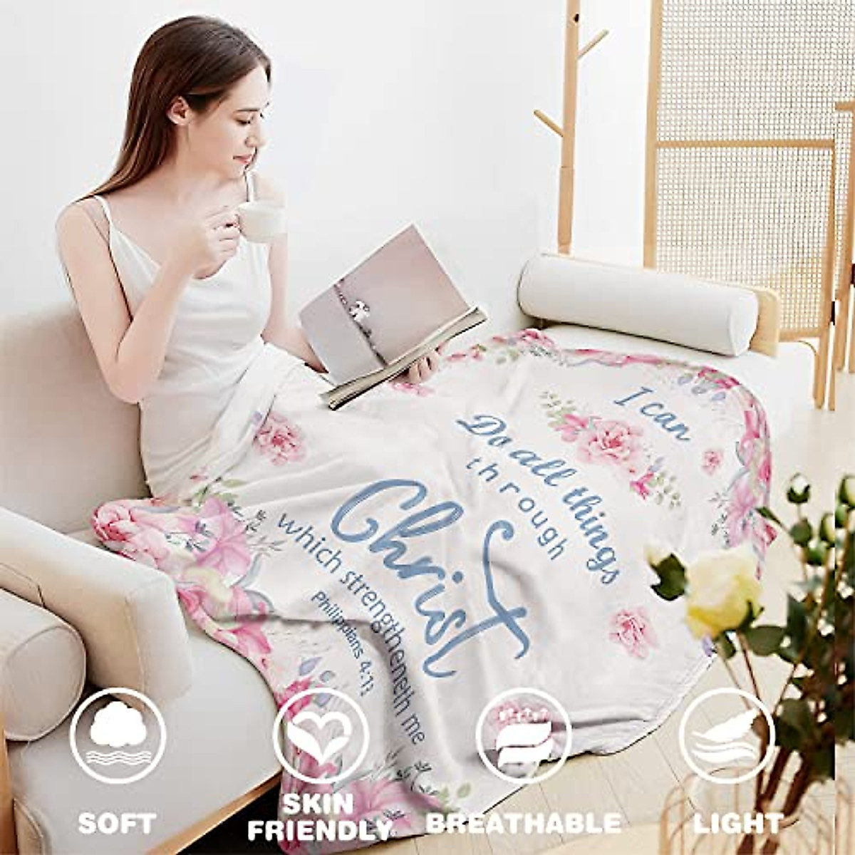 Christian Gifts for Women, Ultra Soft Religious Gifts Blanket with Bible Verse and Inspirational Thoughts, Warm Plush Prayers Blanket Get Well Soon Gifts for Men Women