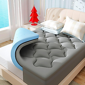 MUUEGM Dual Layer 4 Inch Memory Foam Mattress Topper Twin Size,2 Inch Gel Memory Foam Plus 2 Inch Cooling Pillow Top Cover with 8-21 Inch Deep Pocket,Mattress Pad for Back Pain,Grey