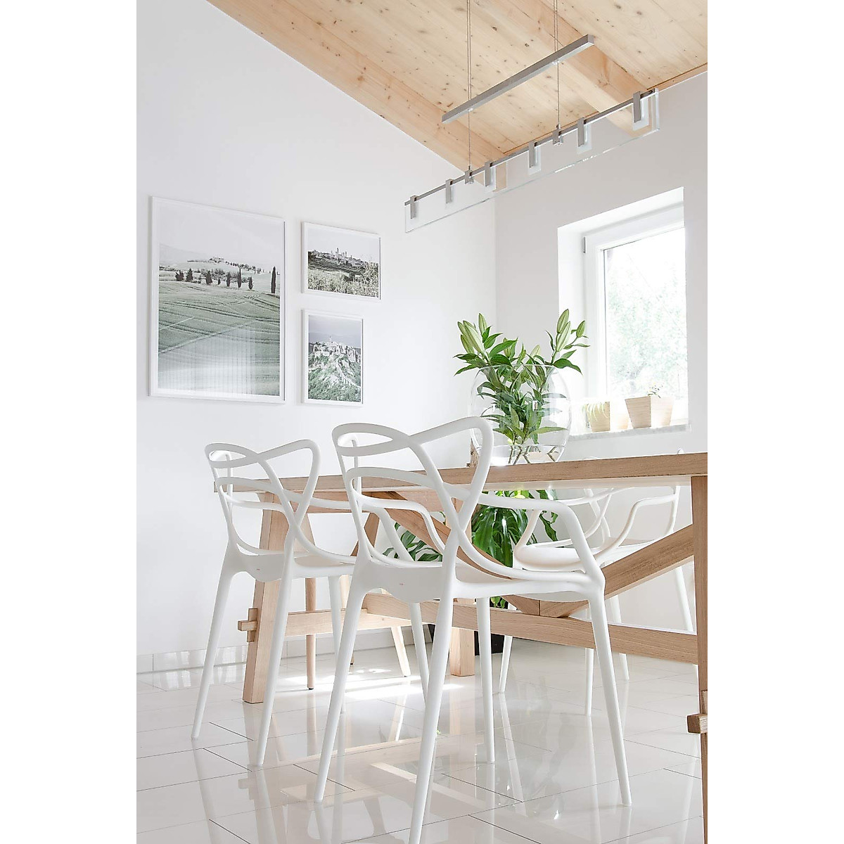 2xhome Set of 2 Stackable Contemporary Modern Designer Plastic Dining Chairs, Open Back Chairs for Indoor or Outdoor Use, White