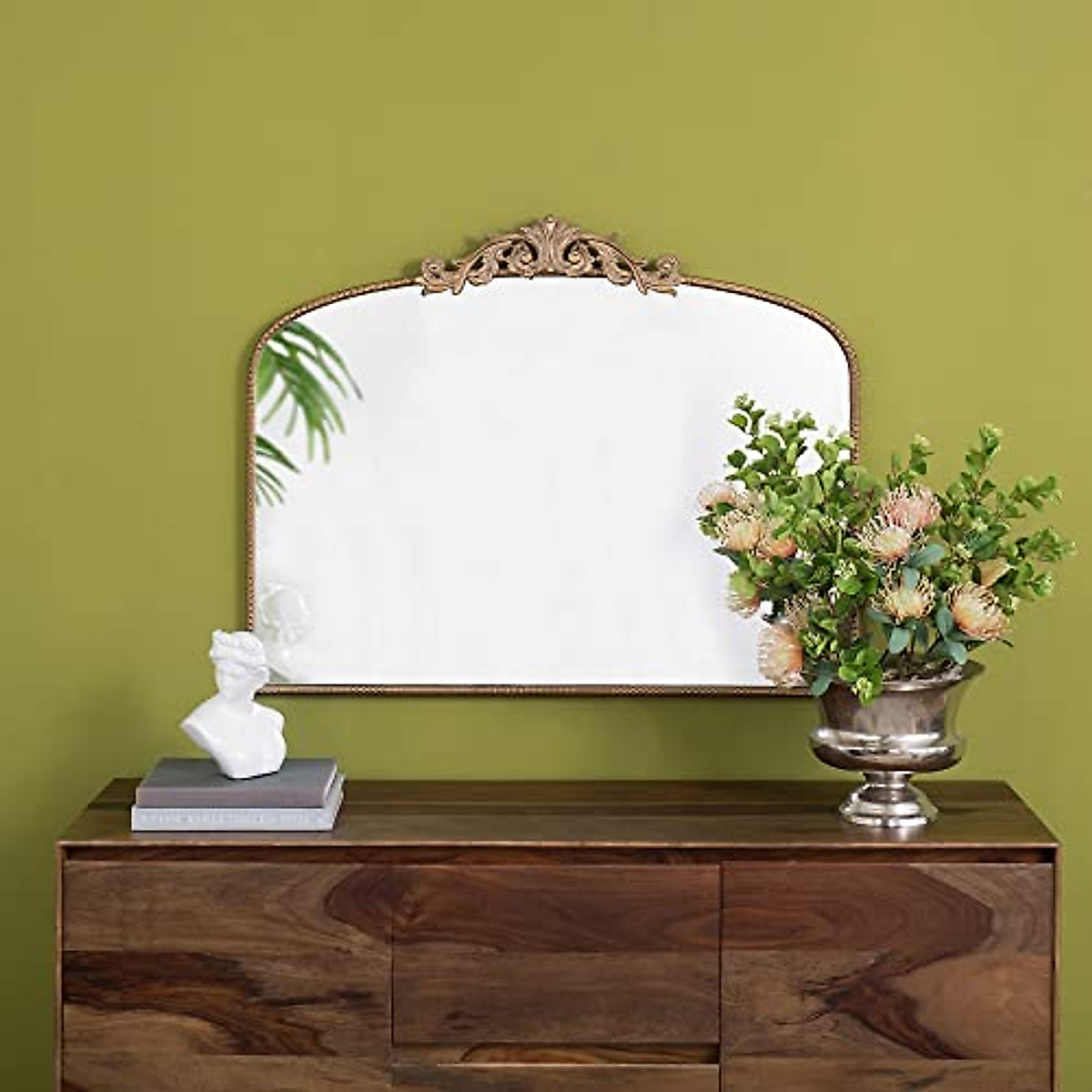 A&B Home Arched Vertical Mirror-Wall Mirror with Gold Metal Frame,40"x31" Large Arch Mirror for Bathroom Bedroom Living Room