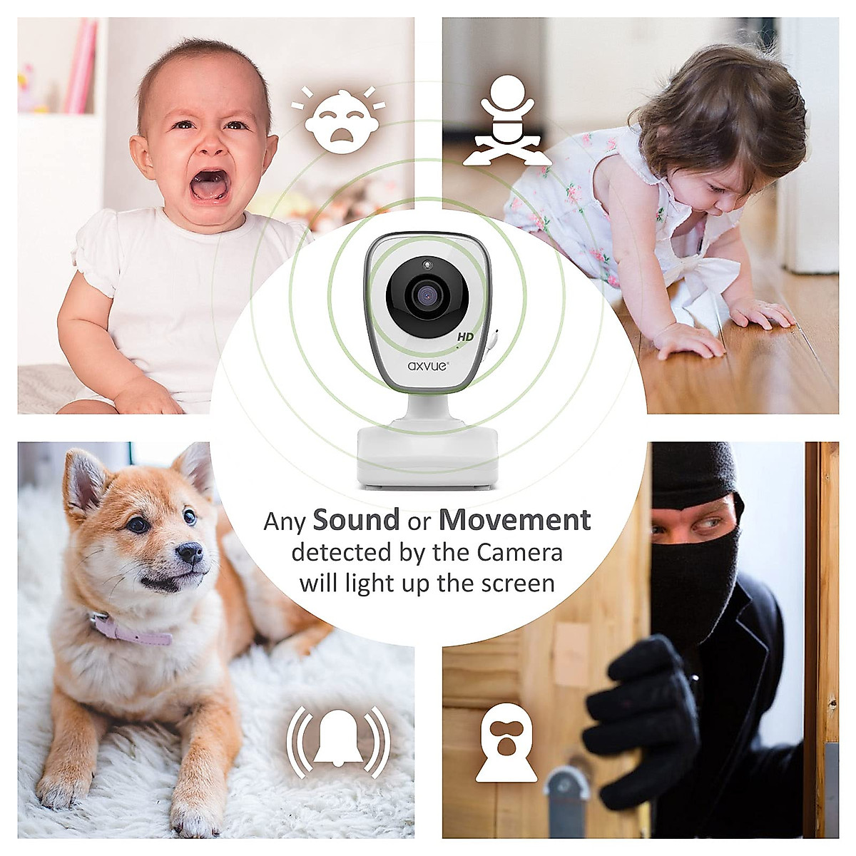 AXVUE HD Video Baby Monitor, 720P HD Image Quality, 5.0" IPS Screen Monitor & 2 Camera, Range up to 1000ft, 24 Hour Battery Life, 2-Way Talk, Split Screen, Night Vision, Temperature Monitor, No WiFi.