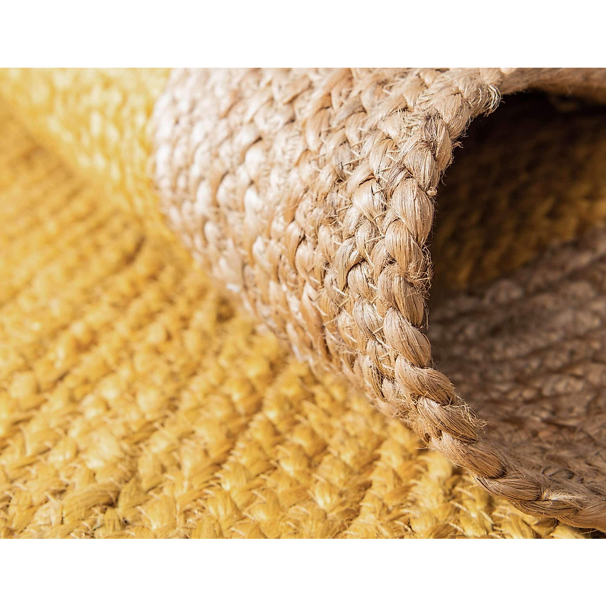 Unique Loom Braided Jute Collection Classic Quality Made Natural Hand Woven with Solid Color Detail, Area Rug, Rectangular 4' 0" x 6' 0"