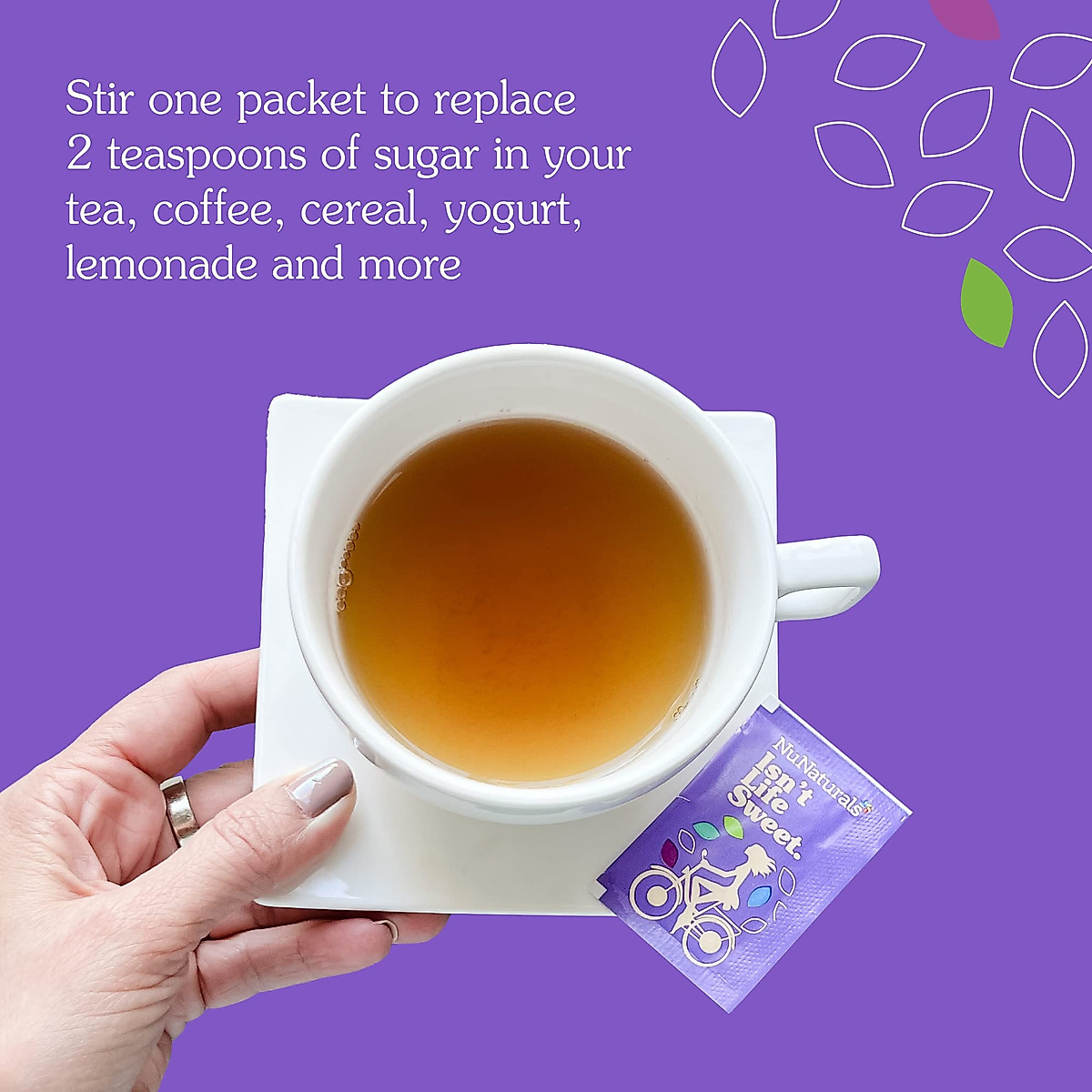 NuNaturals White Stevia Powder, All Purpose Natural Sweetener, Sugar-Free, 100 Packets