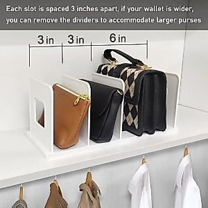 KAIDELI Purse Organizer for Closet Shelf 10 Divider, Adjustable Closet Organizer, Shelf Divider Storage Organizer for Purse and Handbag Closet Shelves - White