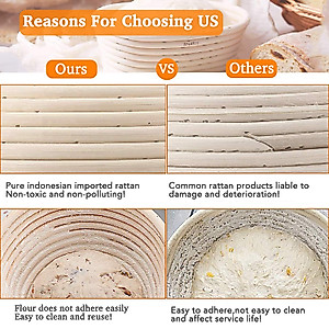 Farielyn-X 2 Packs 10 Inch Oval Shaped Bread Banneton Proofing Basket - Baking Dough Bowl Gifts for Bakers Proving Baskets for Sourdough Lame Bread Slashing Scraper Tool Starter Jar Proofing Box