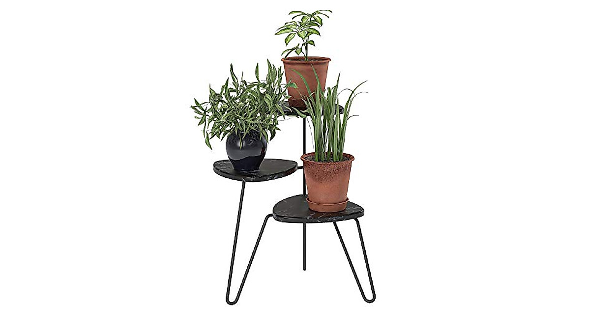 Novogratz Athena Plant Stand - Elegant Black Marble Display